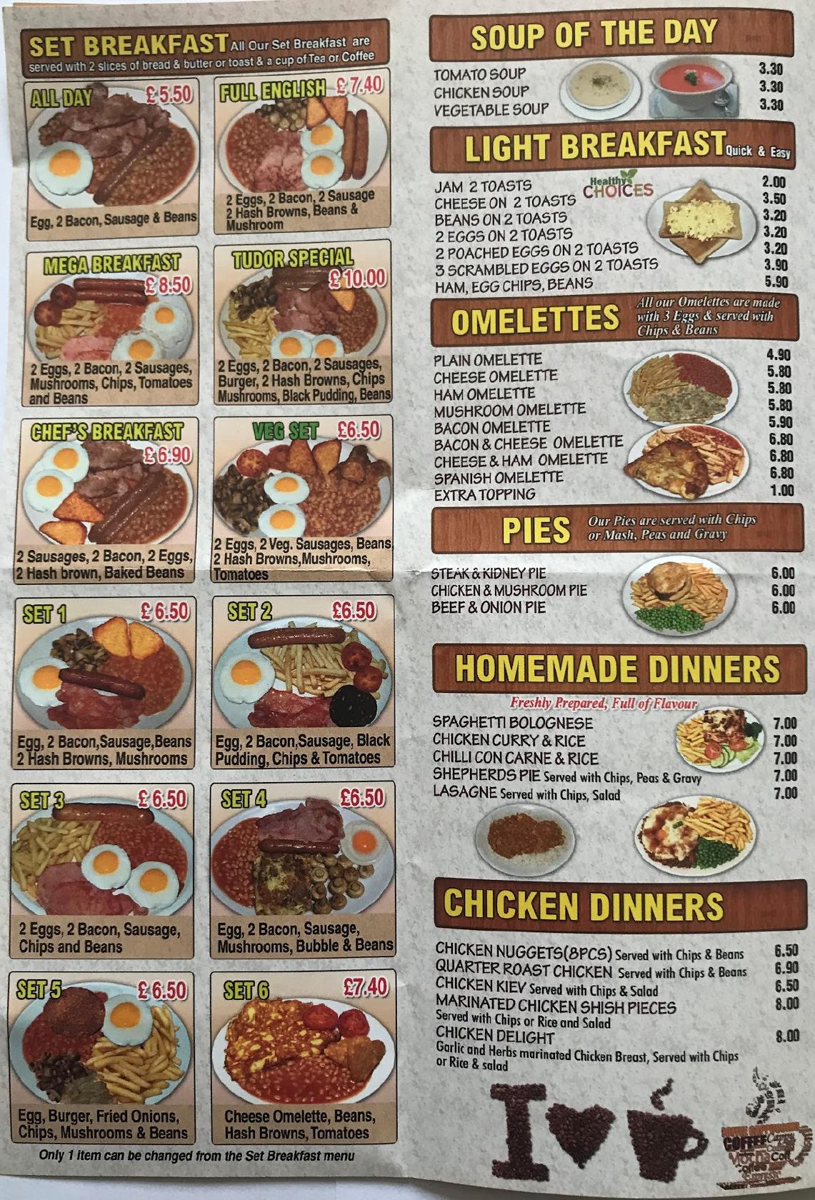 Menu at Tudor Cafe, Carshalton, 127 Wrythe Ln