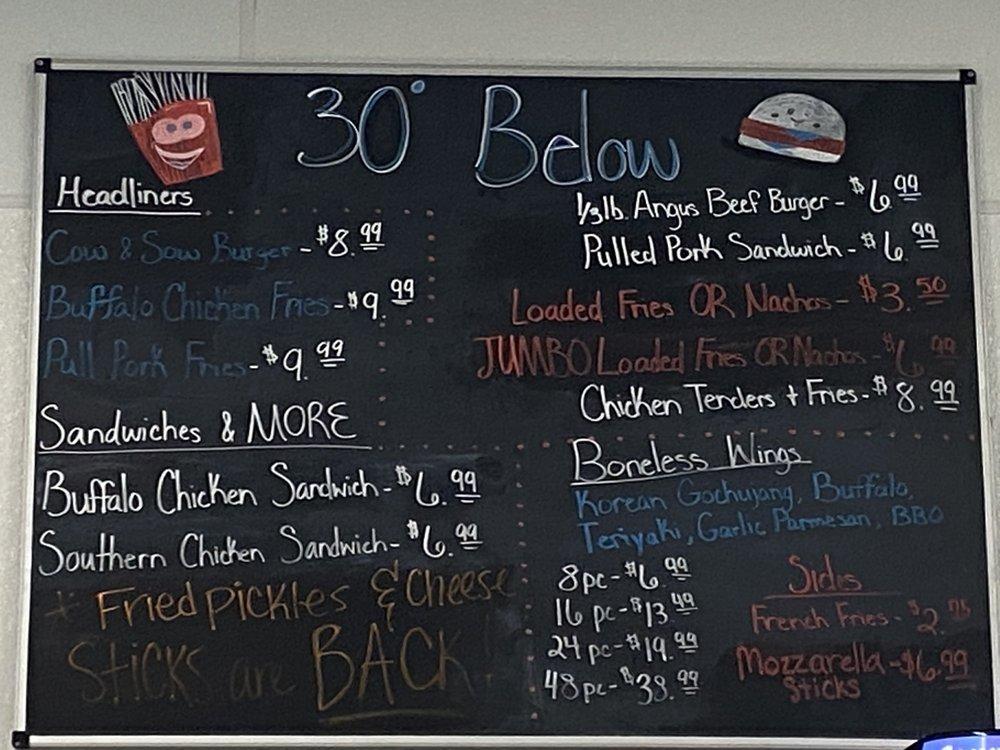 Menu at 30 Below Ice Cream restaurant, Atmore