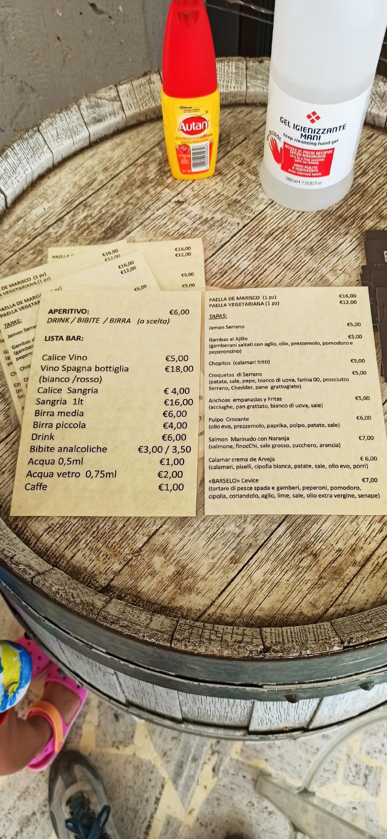 Menu at Barceló, Chiavari