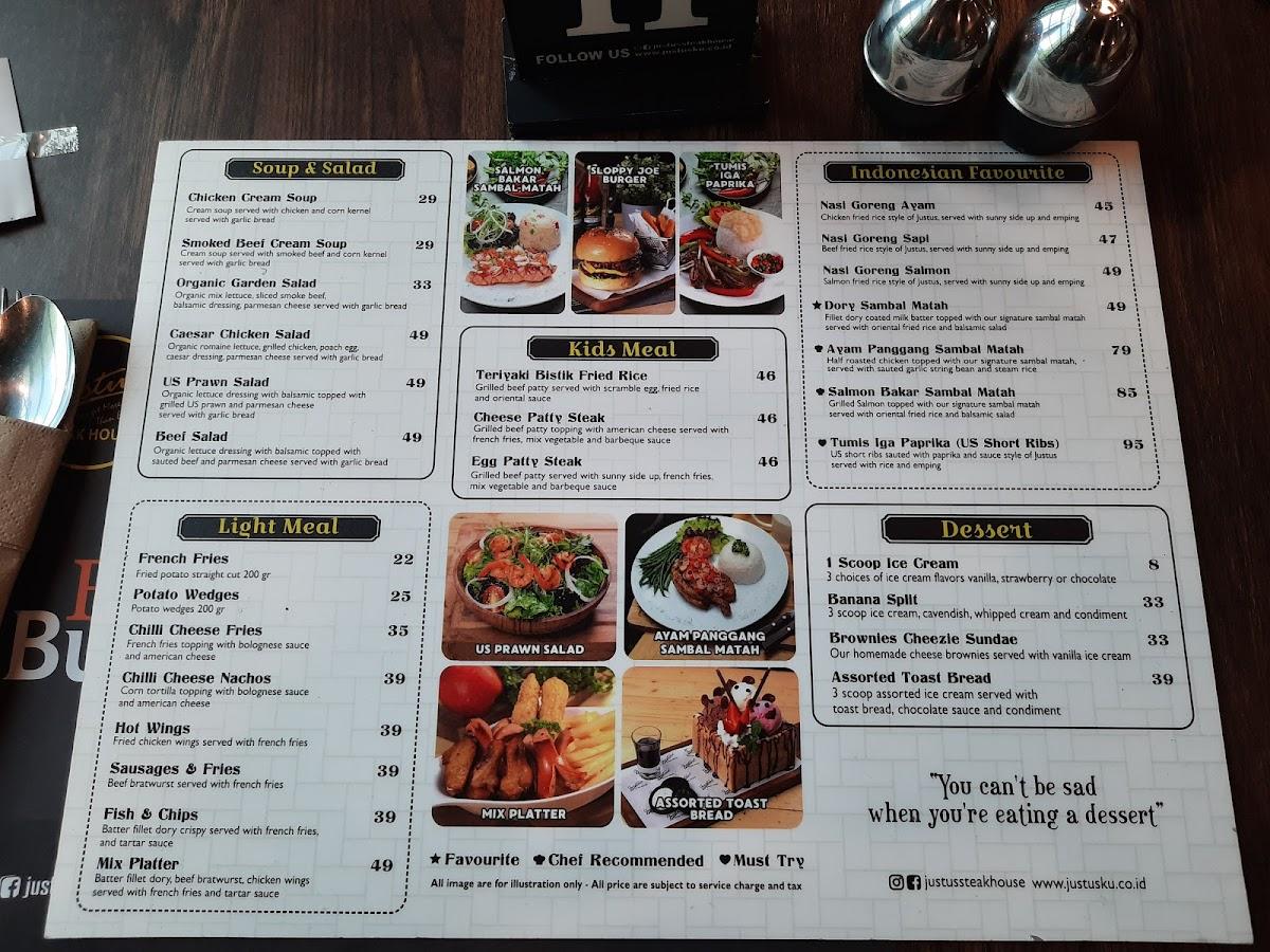 Menu at Justus Steak House Festival Citylink steakhouse, Bandung