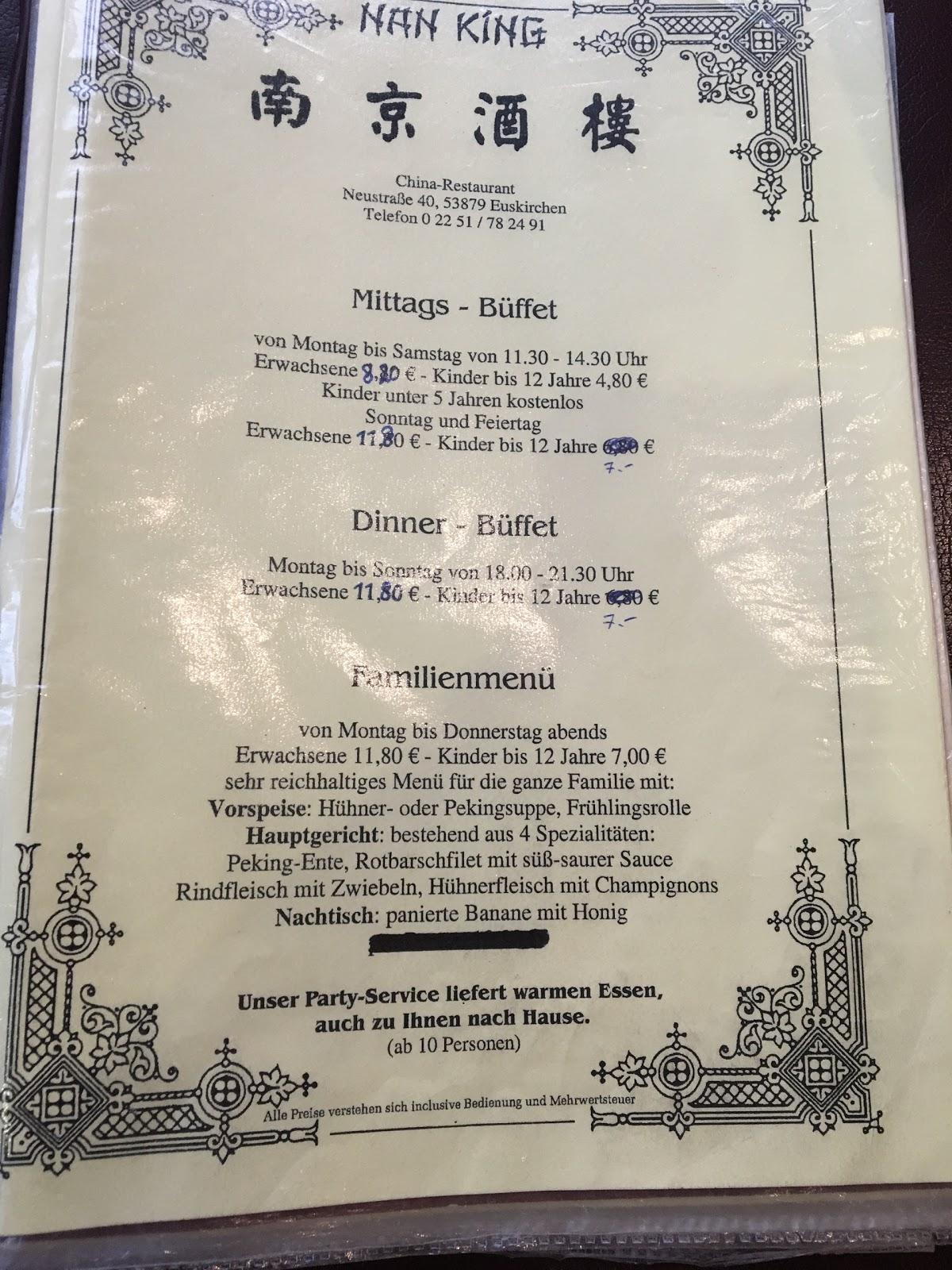 Speisekarte von Nan King China-Restaurant, Euskirchen