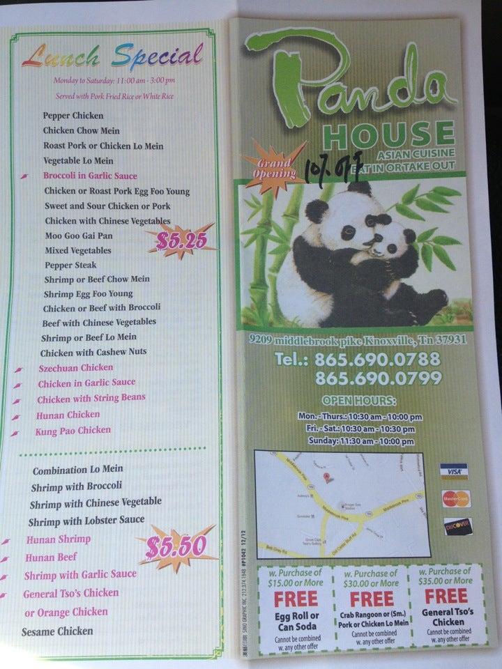 Menu at Panda House restaurant, Knoxville, TN 37923