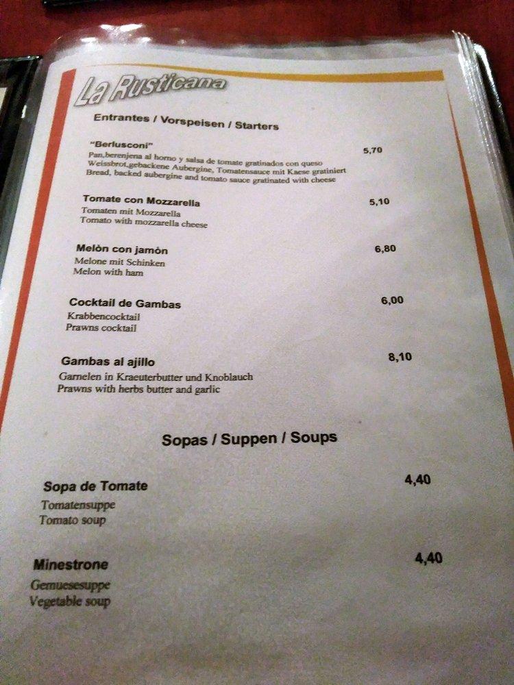 Menu at Pizzeria La Rusticana, Calp