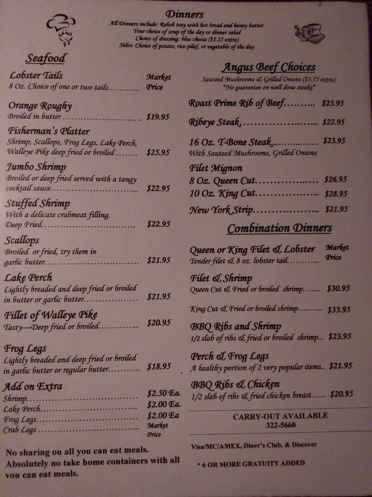 Menu at The Schererville Lounge restaurant, Schererville