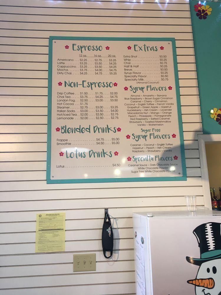 Menu at The Bean Bug cafe, Plains