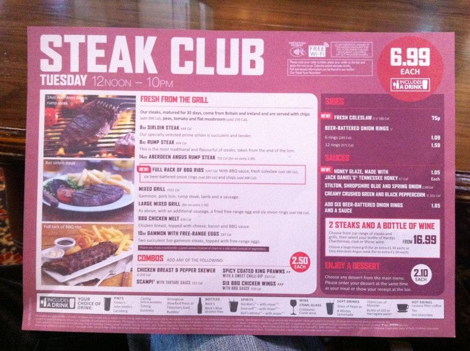 Menu at The Samuel Peto - JD Wetherspoons pub & bar, Folkestone