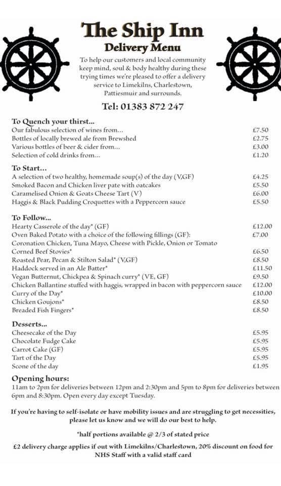 Menu at The Ship Inn pub & bar, Dunfermline