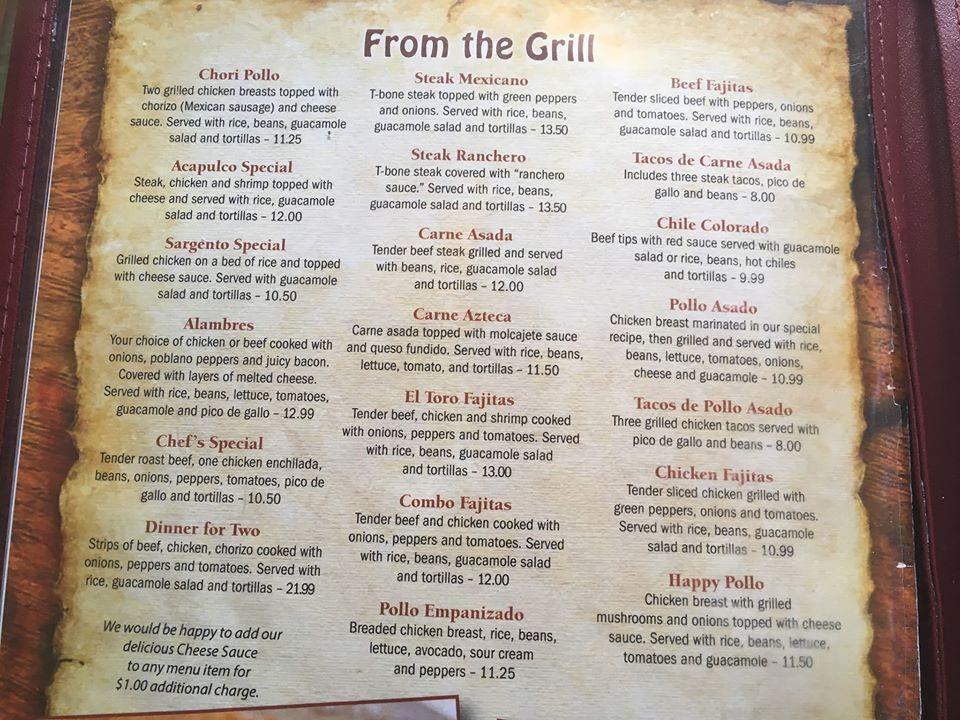 Menu at Toro Loco restaurant, Urbana