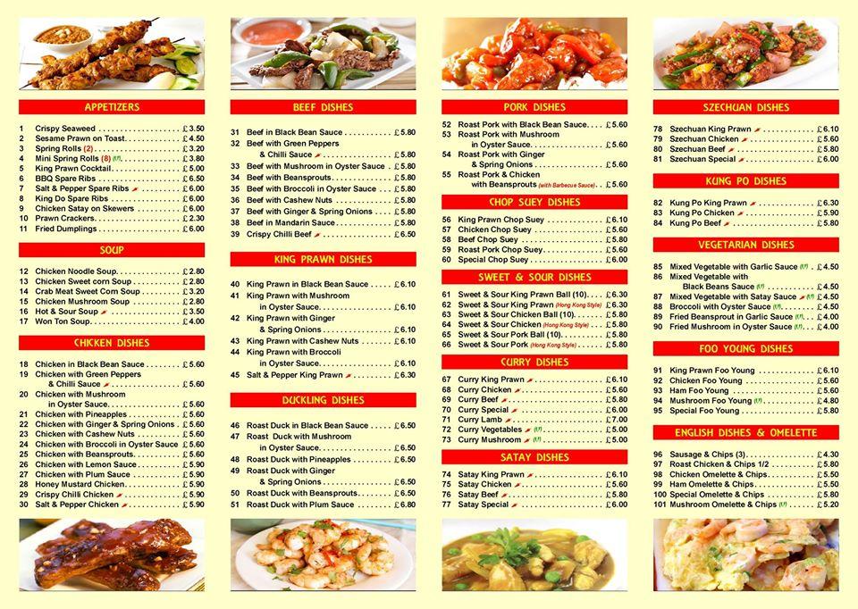 Menu at Sizzling China fast food, Plymouth