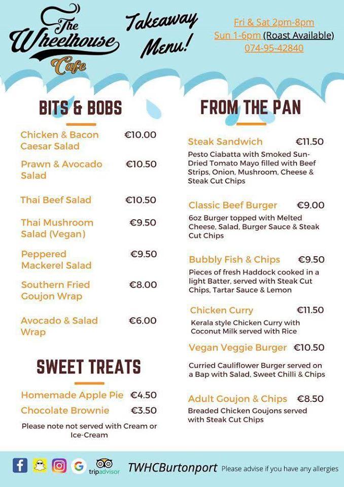 Menu at The Wheelhouse Cafe, Burtonport