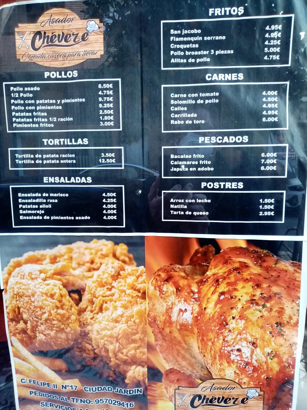 Menu at Asador Chévere restaurant, Córdoba
