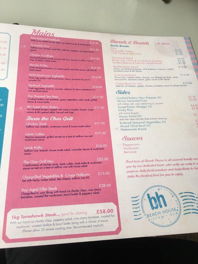 Menu at Beach House Bistro & Bar, Blackpool, Festival House The