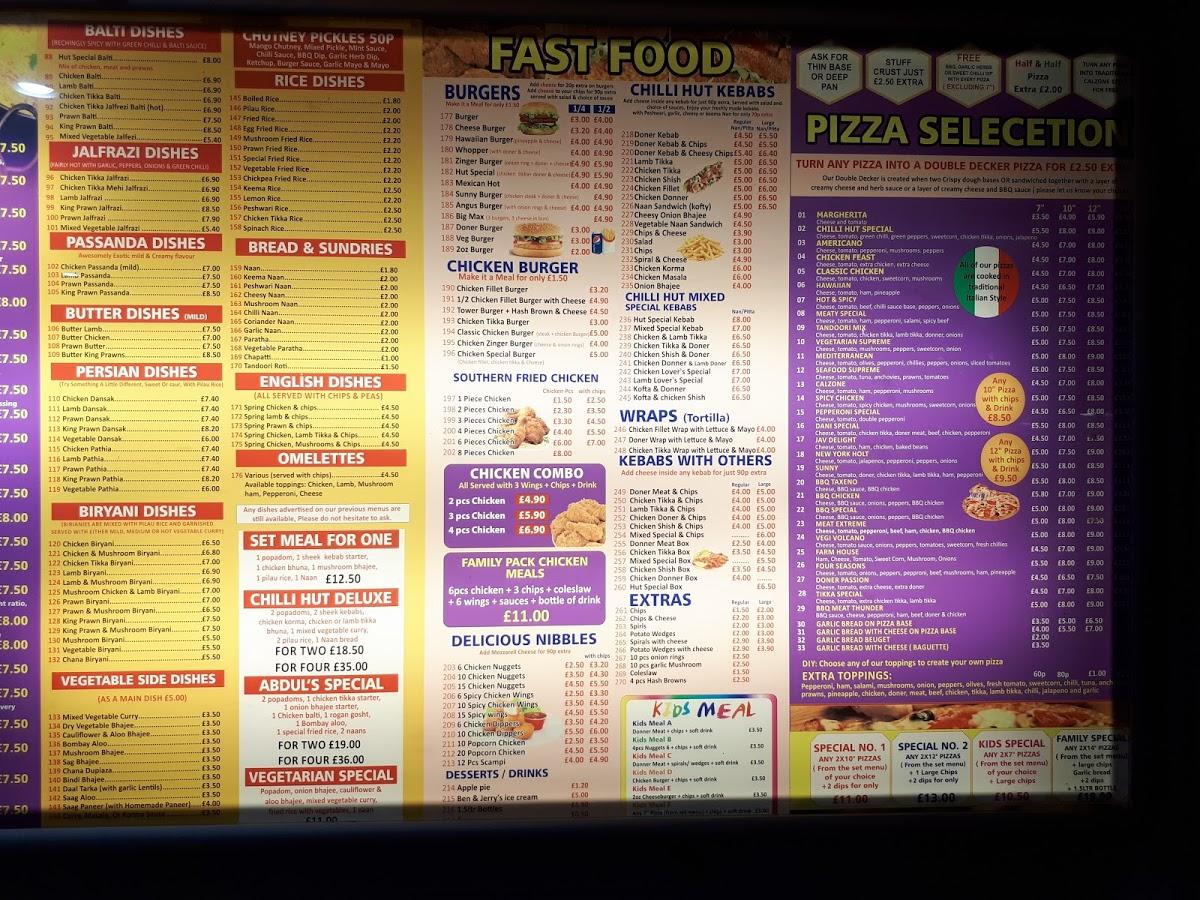 Menu at Chilli Hut fast food, Sutton Saint James