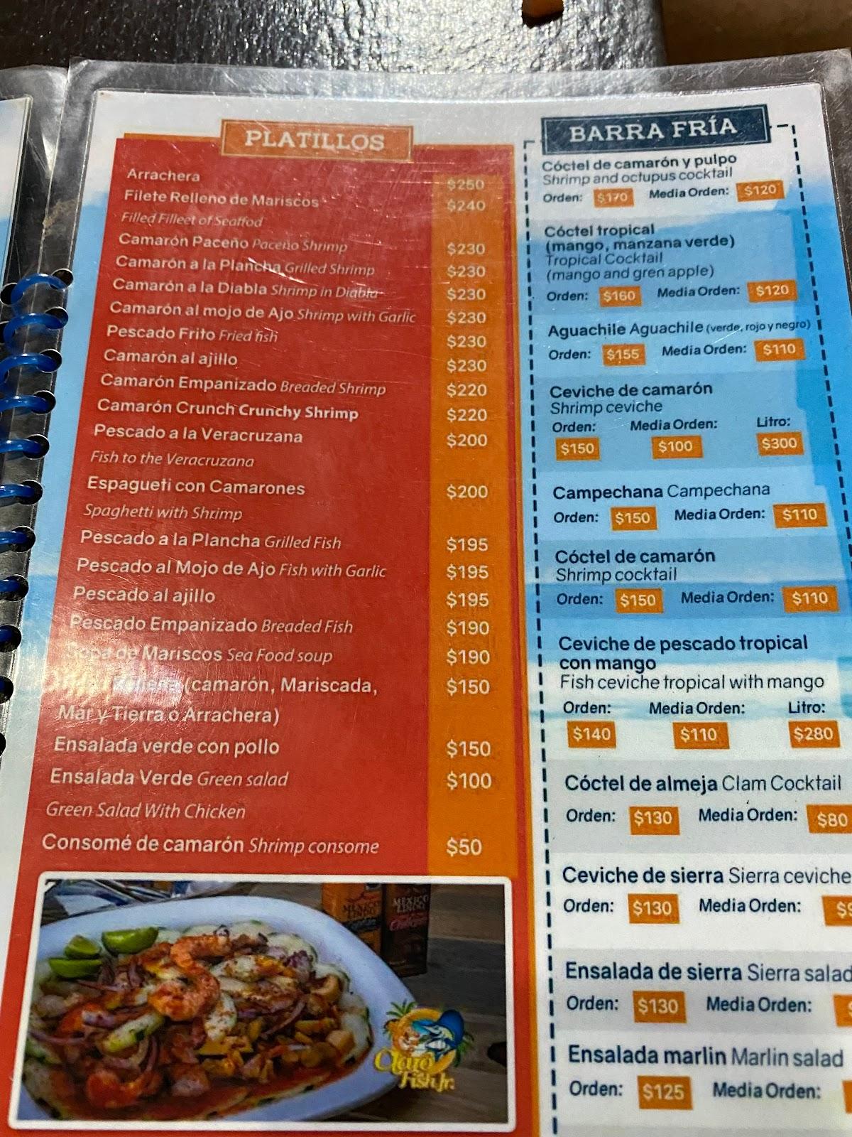 Carta del restaurante Claro Fish Jr., La Paz, Blvd. Pino Payas