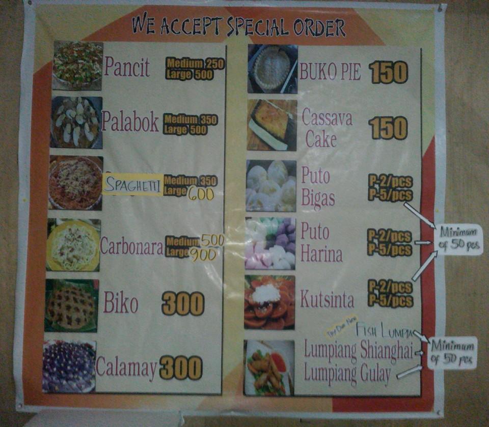 Menu at Cyane Special Kakanin, Puerto Princesa