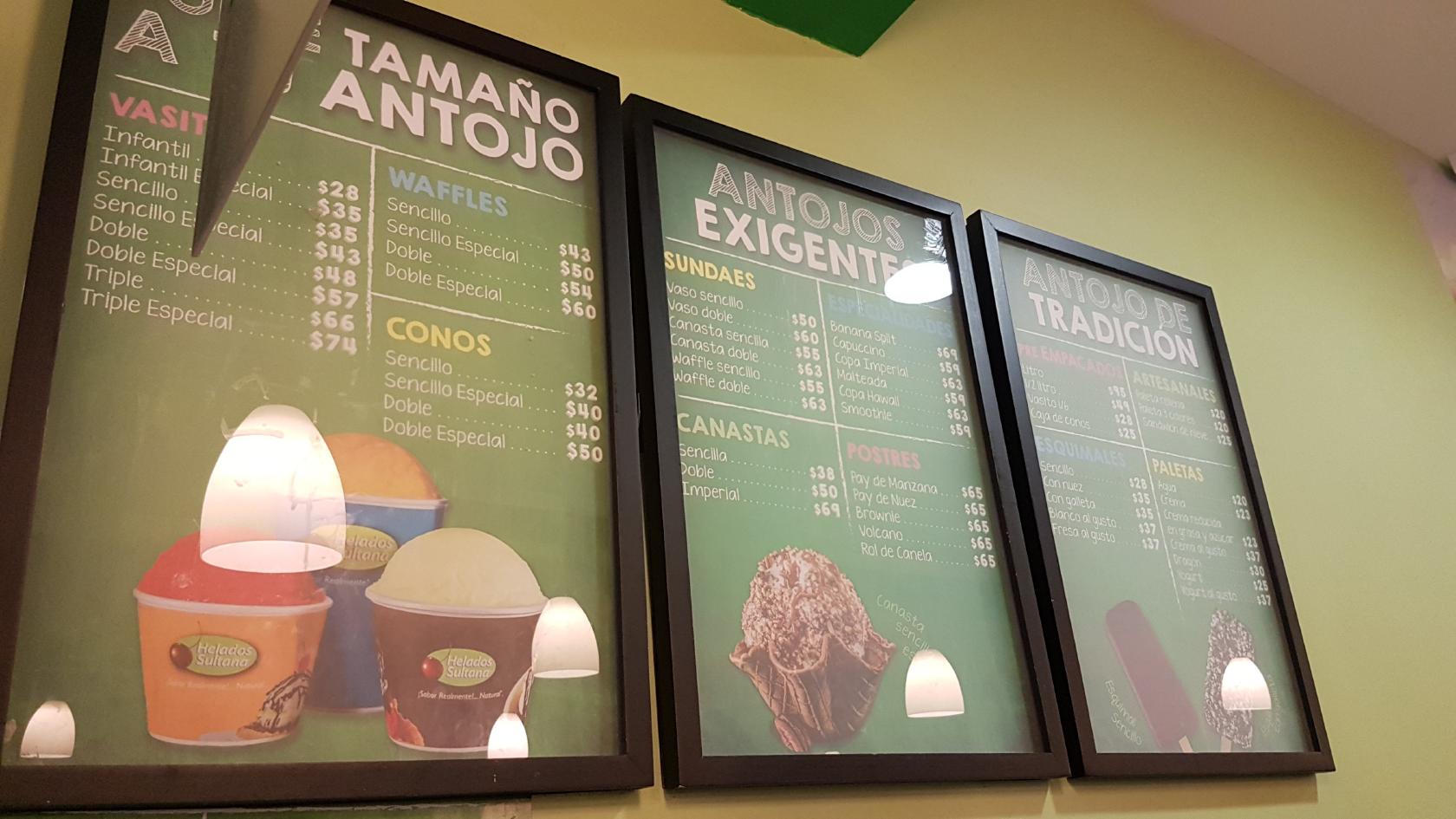 Carta de Helados La Sultana, San Pedro Garza García