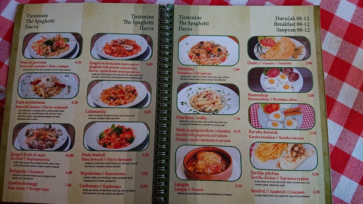Menu at Karuba Sutomore restaurant, Sutomore, 43P3+X7C