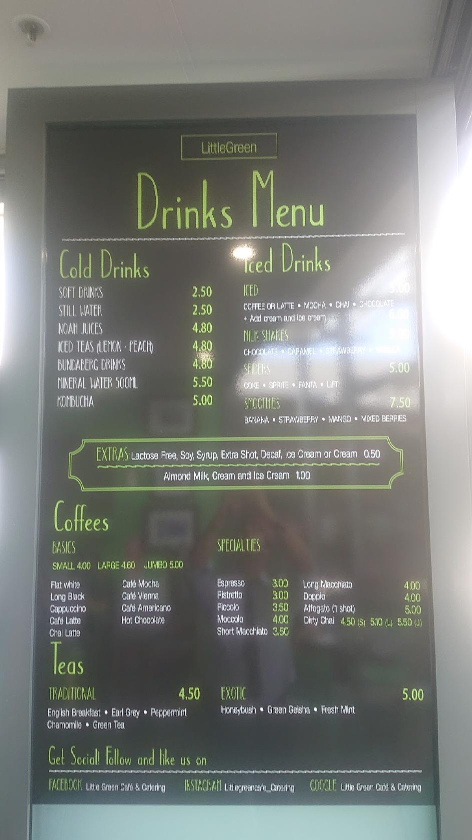 Menu at Little Green Cafe, Upper Mount Gravatt
