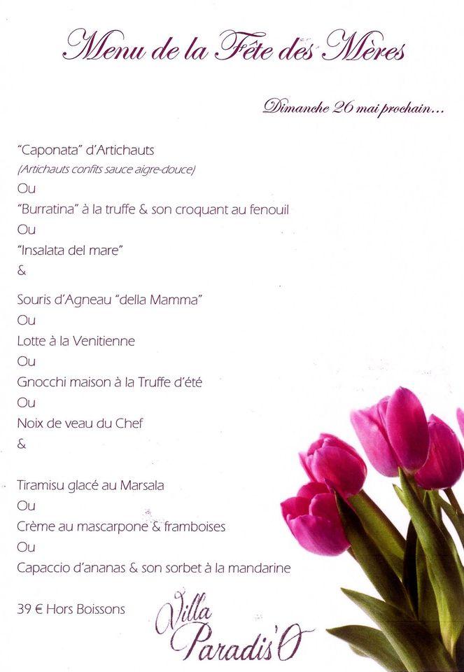 Menu au Villa Paradis'O restaurant, Mougins