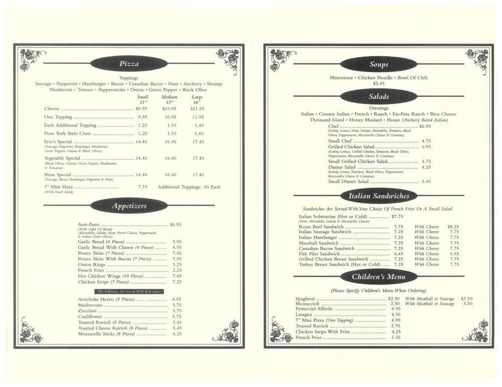 Menu at Erio's Pizza & Restaurant, Woodson Terrace