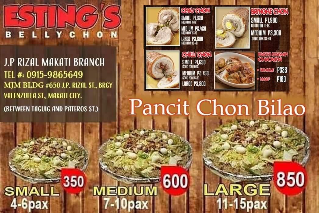 Menu at Esting's Bellychon Pembo Formerly J.P. Rizal Makati Branch ...