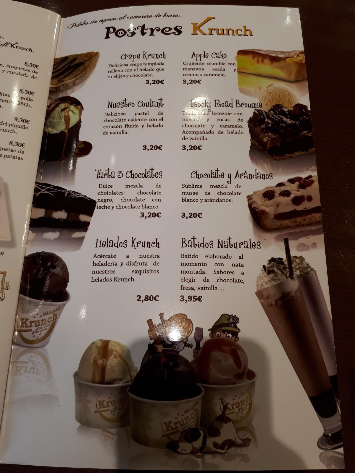Menu at Krunch restaurant, Bilbao, Urkixo Zumarkalea
