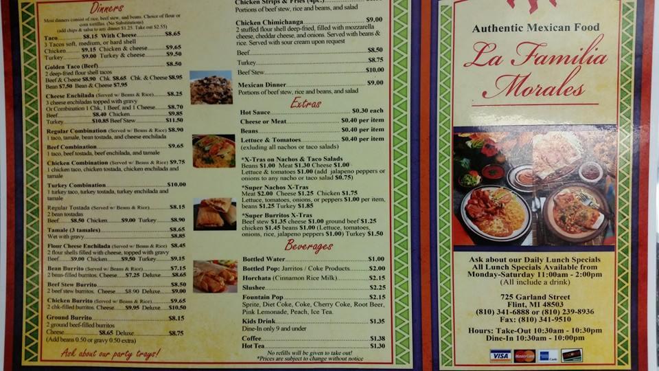 Menu at La Familia Morales restaurant, Flint