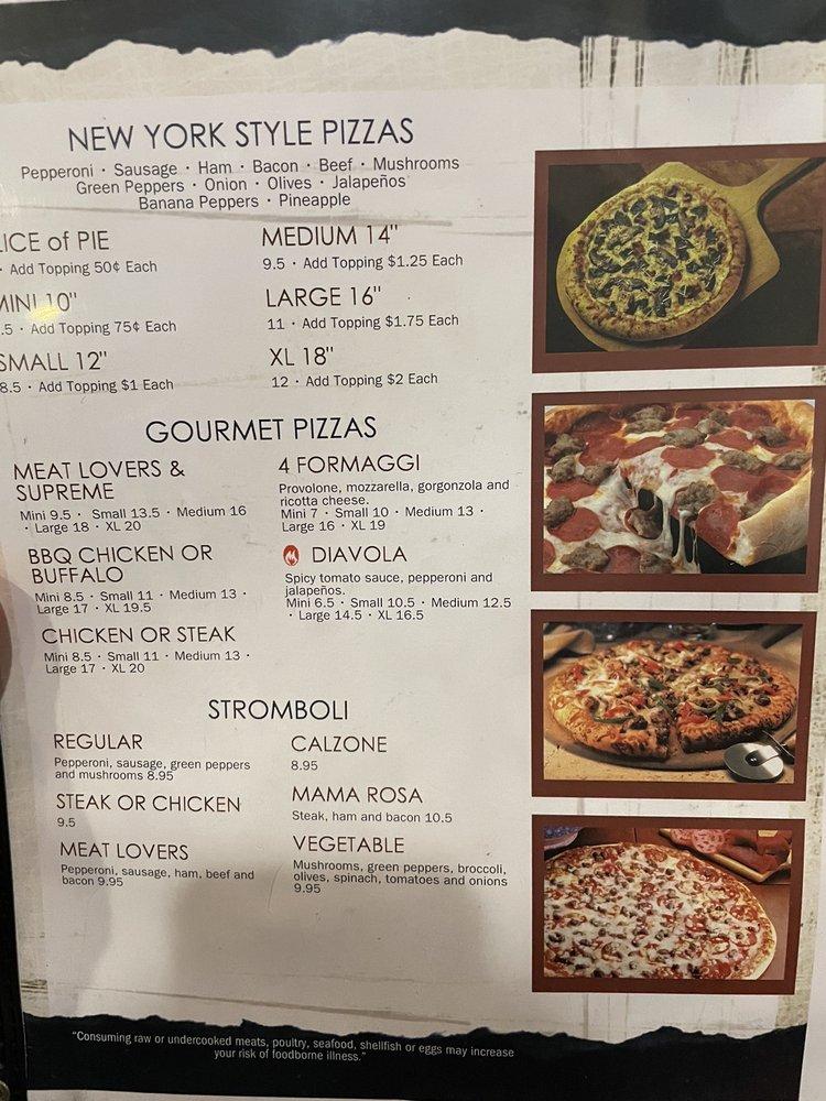 Menu at Mama Rosa's pizzeria, Gretna, 201 McBride Ln