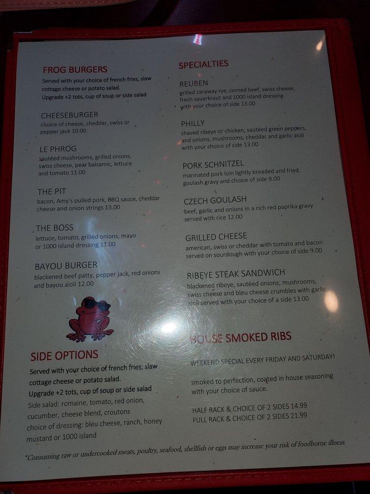 Menu at The Red Frog pub & bar, Cedar Rapids, 88 16th Ave SW