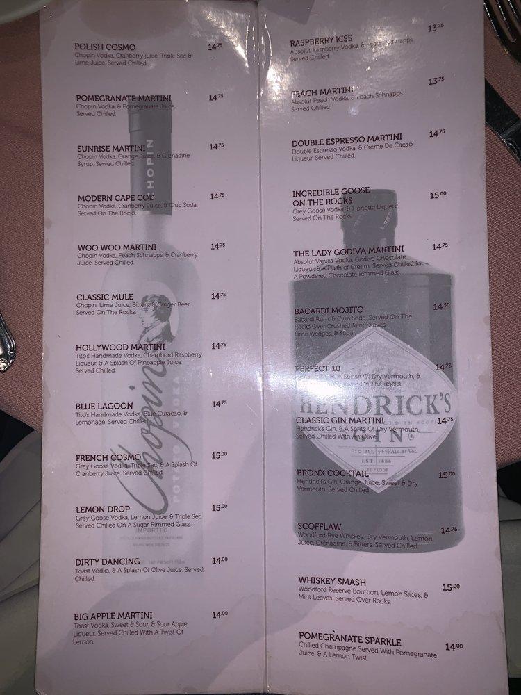 Menu at Catalina Jazz Club, Los Angeles