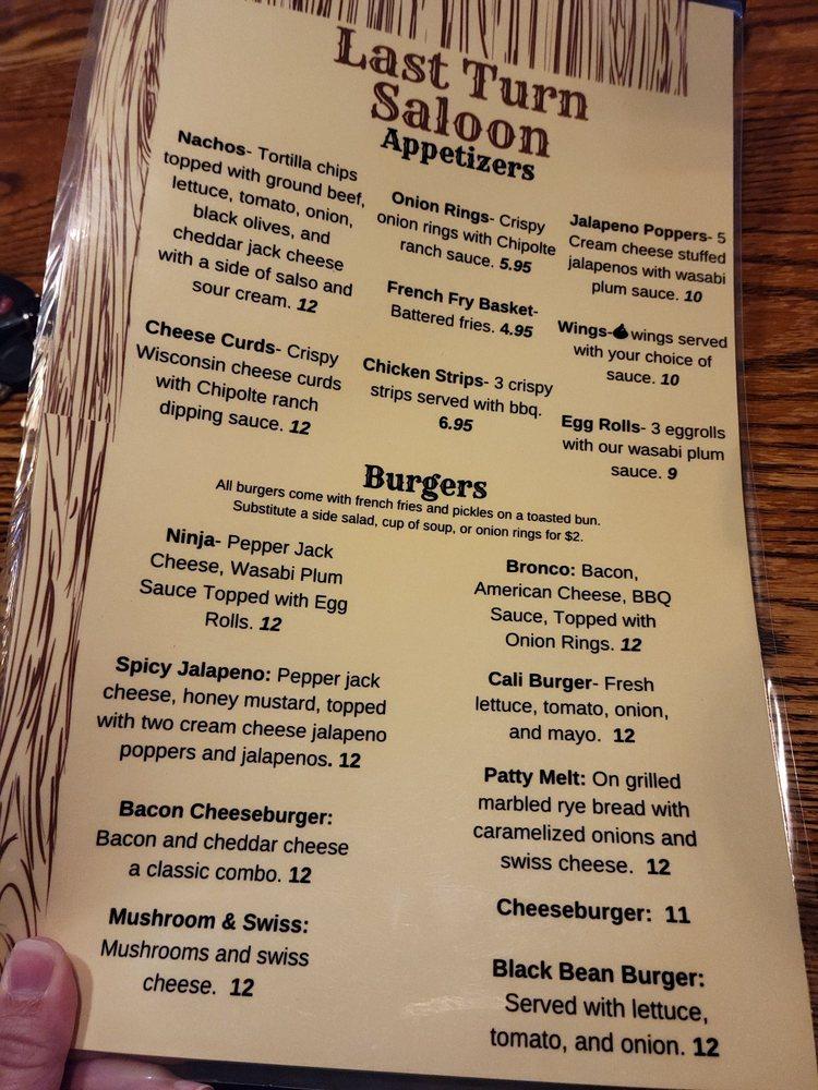Menu at Last Turn Saloon pub & bar, Brainerd