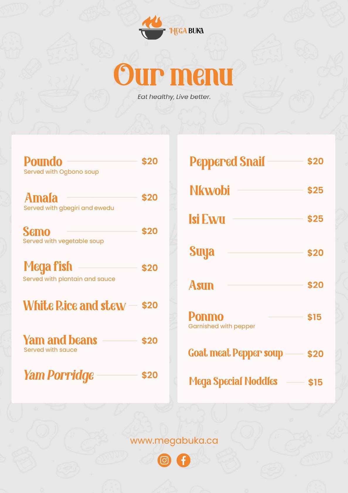 Menu at Mega Buka restaurant, Toronto