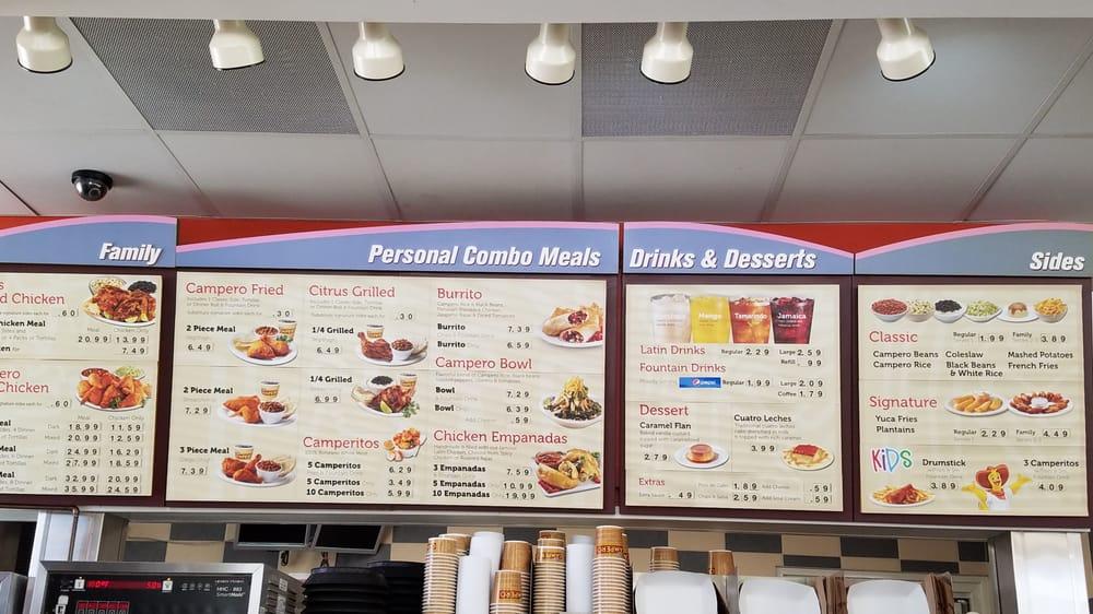 Menu at Pollo Campero fast food, Norcross, Jimmy Carter Blvd