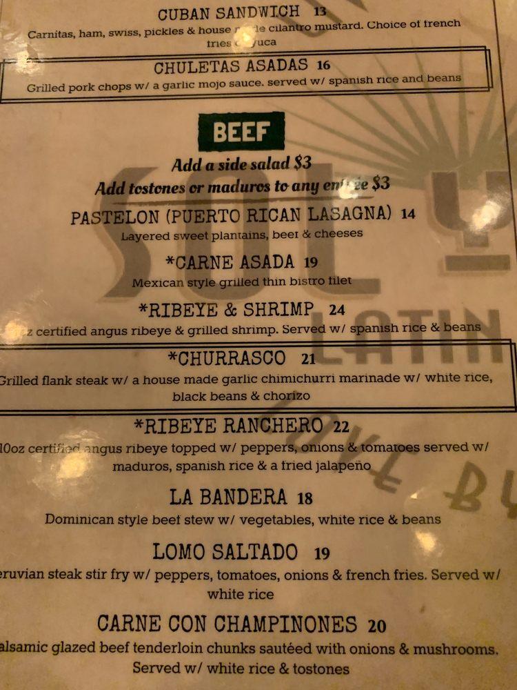 Menu at Sol y Luna pub & bar, Myrtle Beach
