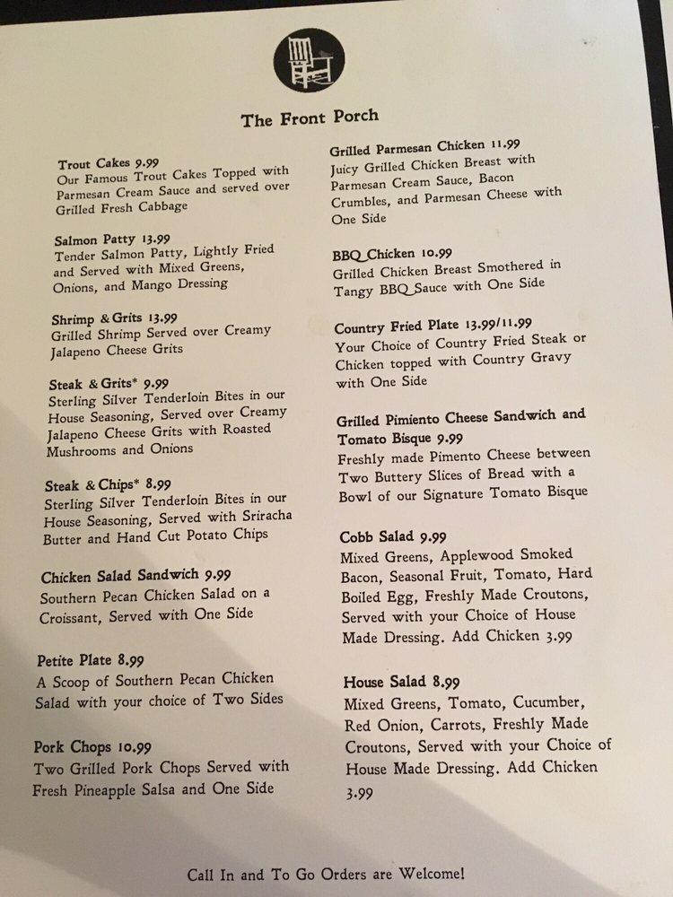Menu at The Front Porch restaurant, Powell
