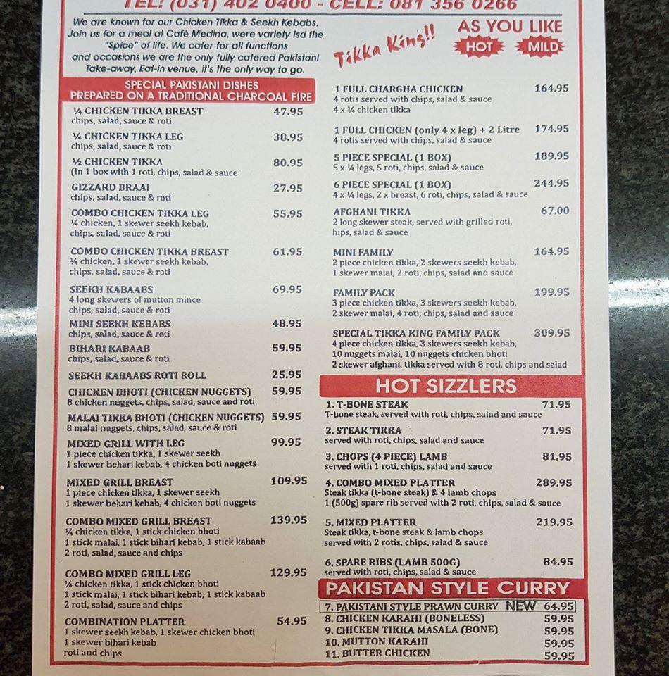 Menu at Cafe Medina, Durban, Shop No. 4