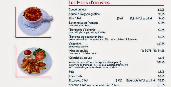 Menu au Mirage New York - Breakfast - Lunch - Dinner restaurant, Laval
