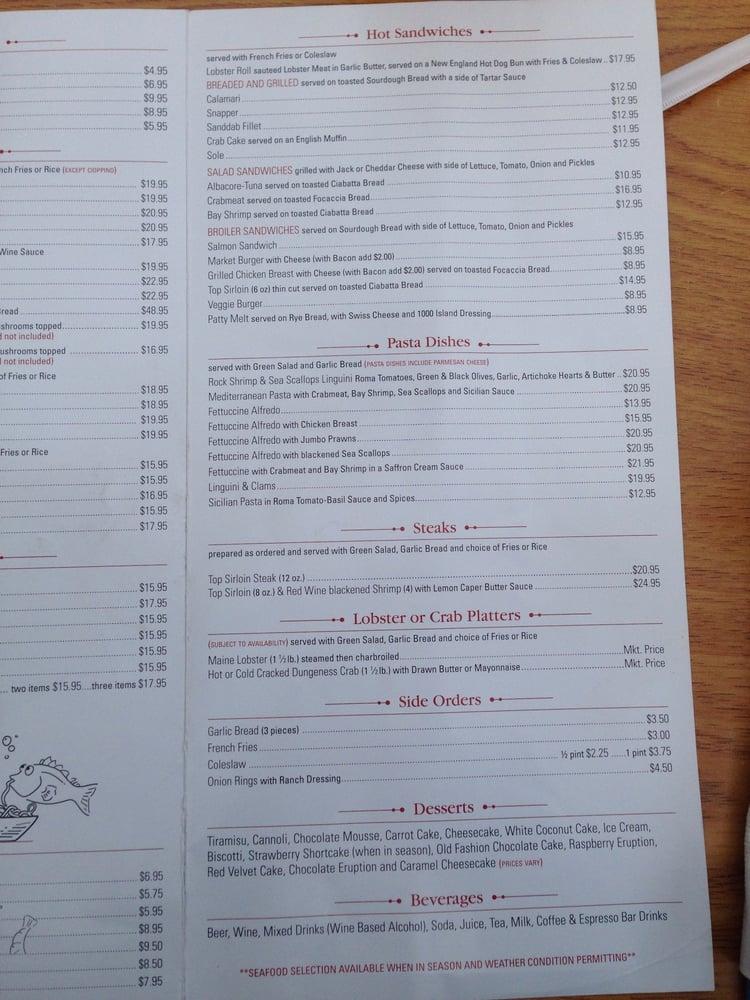Menu at Phil's Fish Market restaurant, Moss Landing