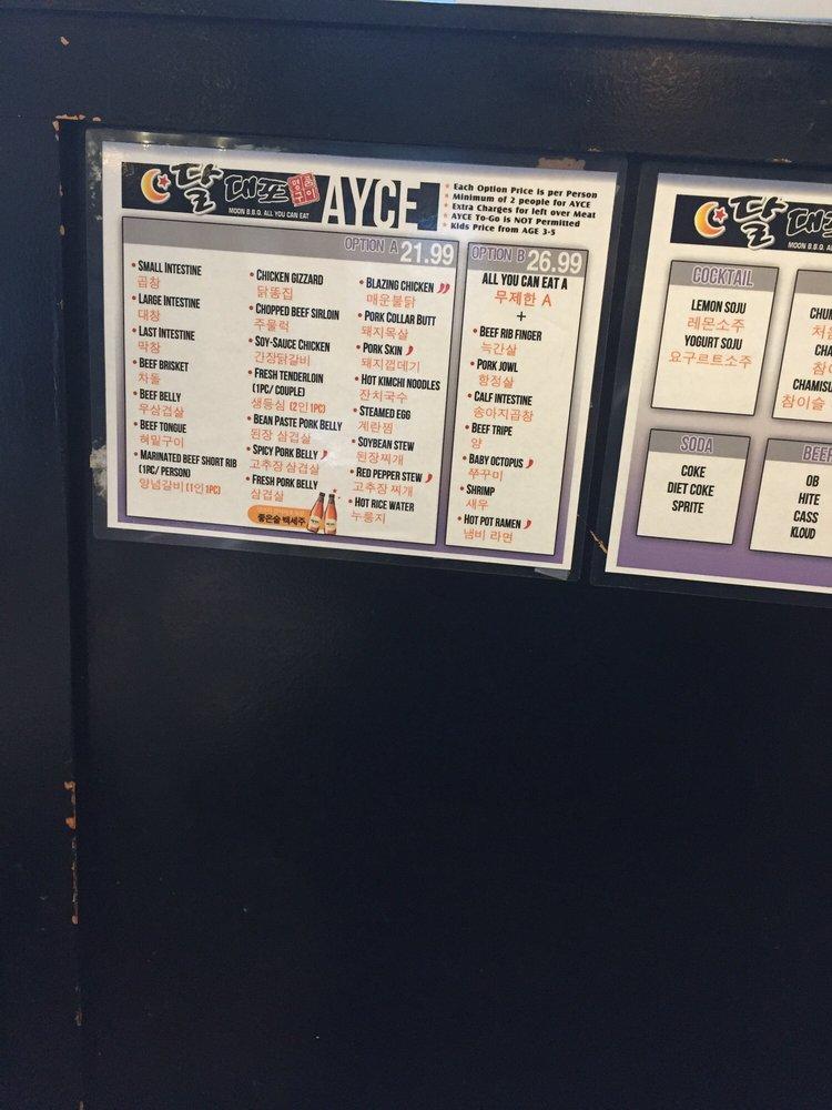 Menu at moon bbq, Gardena