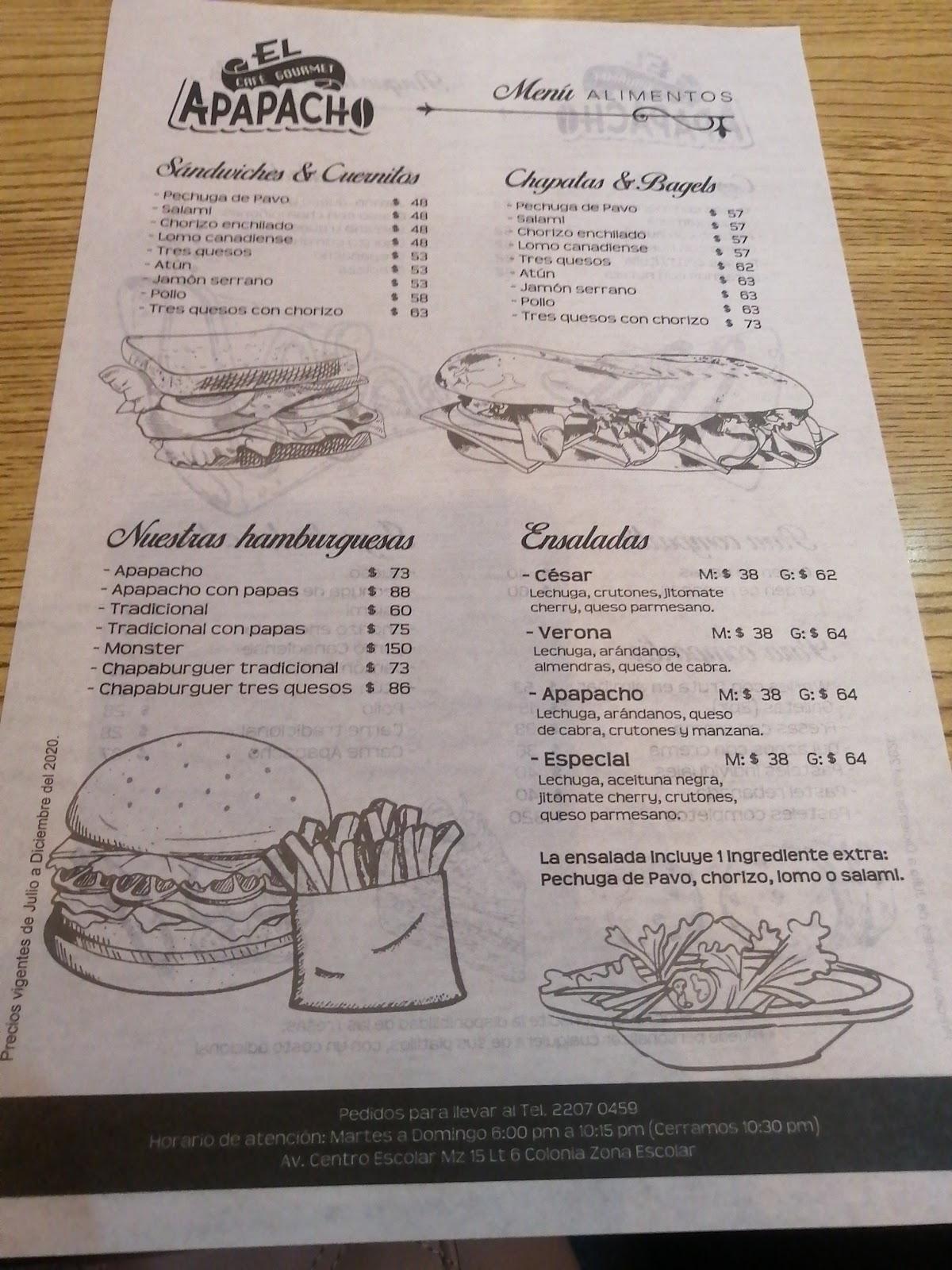 Carta del restaurante El Apapacho., Ciudad del México, Av Centro Escolar