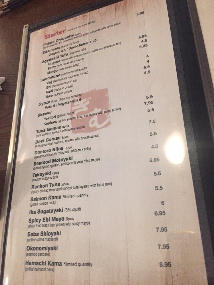 Menu at Kimu Japanese Cuisine restaurant, Vancouver