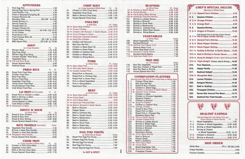 Menu at Ken's restaurant, Fairmont