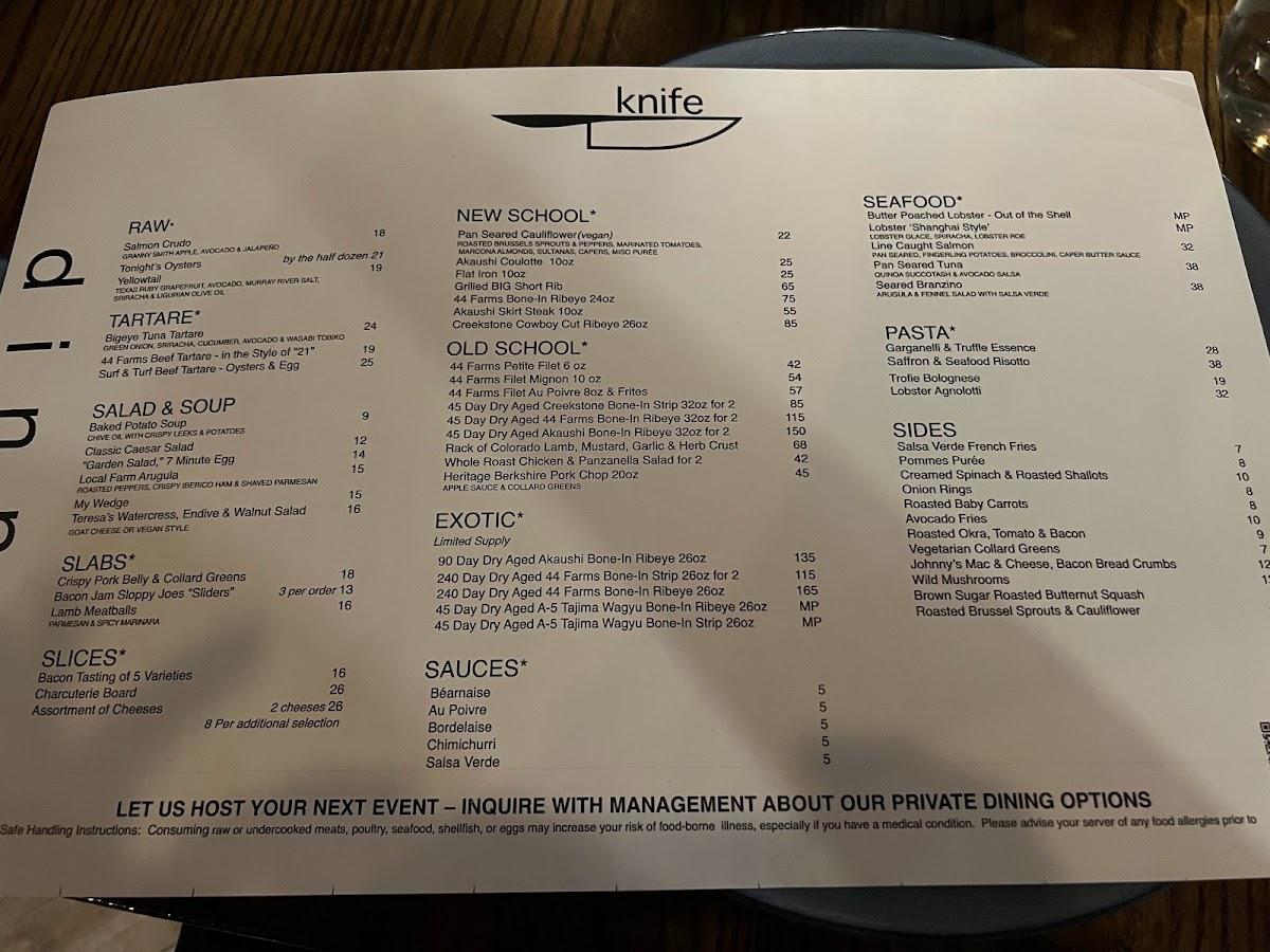 Menu at Knife Steakhouse, Plano, W Park Blvd