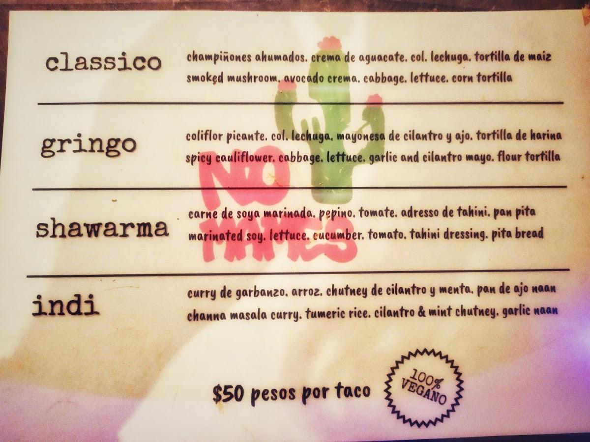 Menu at No Mames restaurant, Brisas de Zicatela