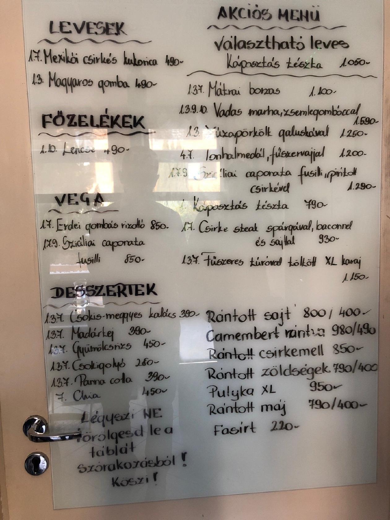 Menu at Pikáns Ételbár restaurant, Budapest, Montevideó utca 2c