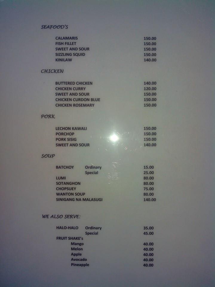 Menu at Sunny Spoon Resto Grill restaurant, Compostela