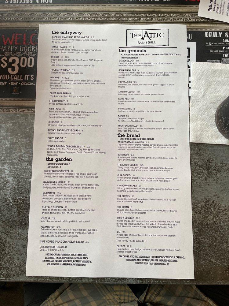 Menu at The Attic Bar and Grill West, Sioux Falls