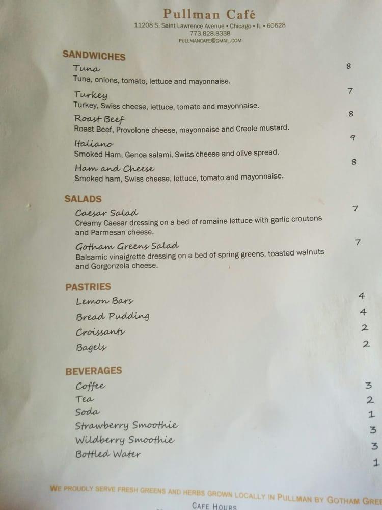 Menu at The Pullman Cafe, Chicago
