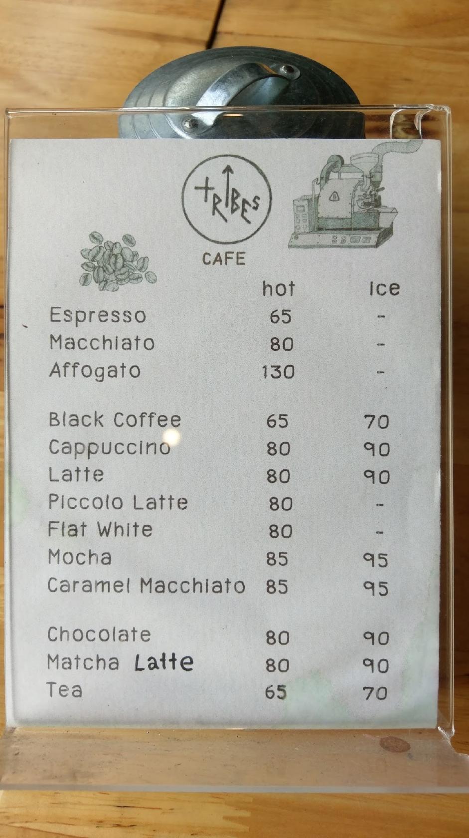 Menu at Tribes community cafe, Bangkok