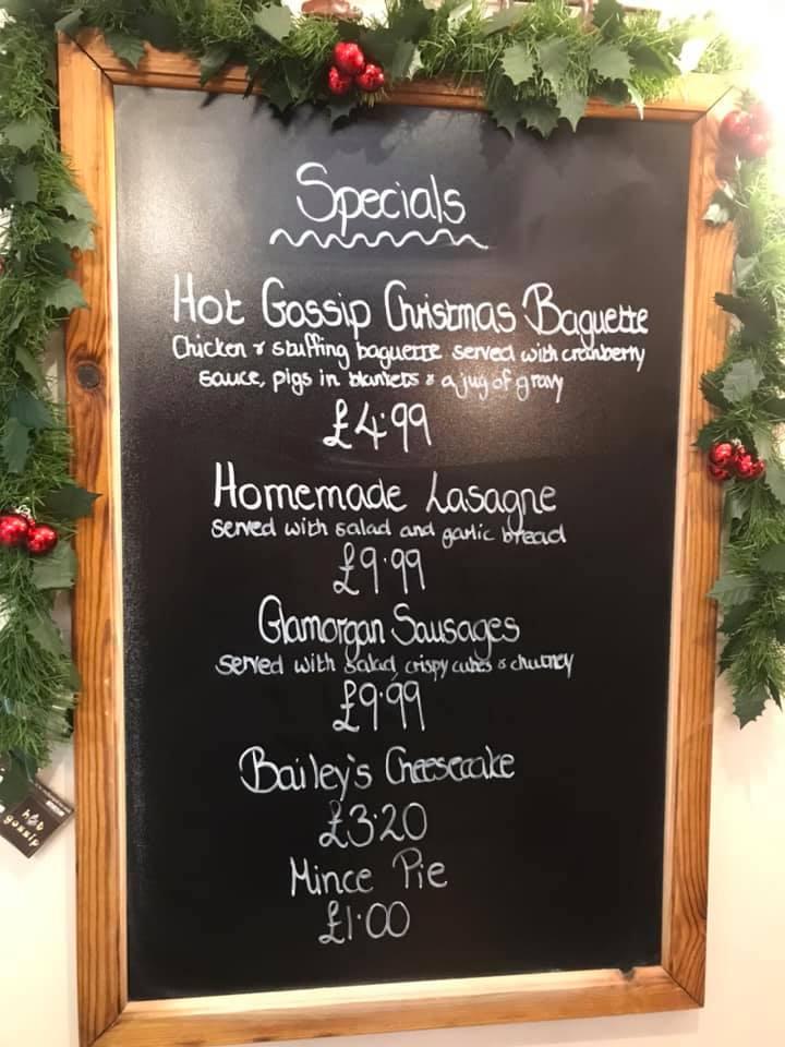 Menu at Hot Gossip cafe, Treorchy